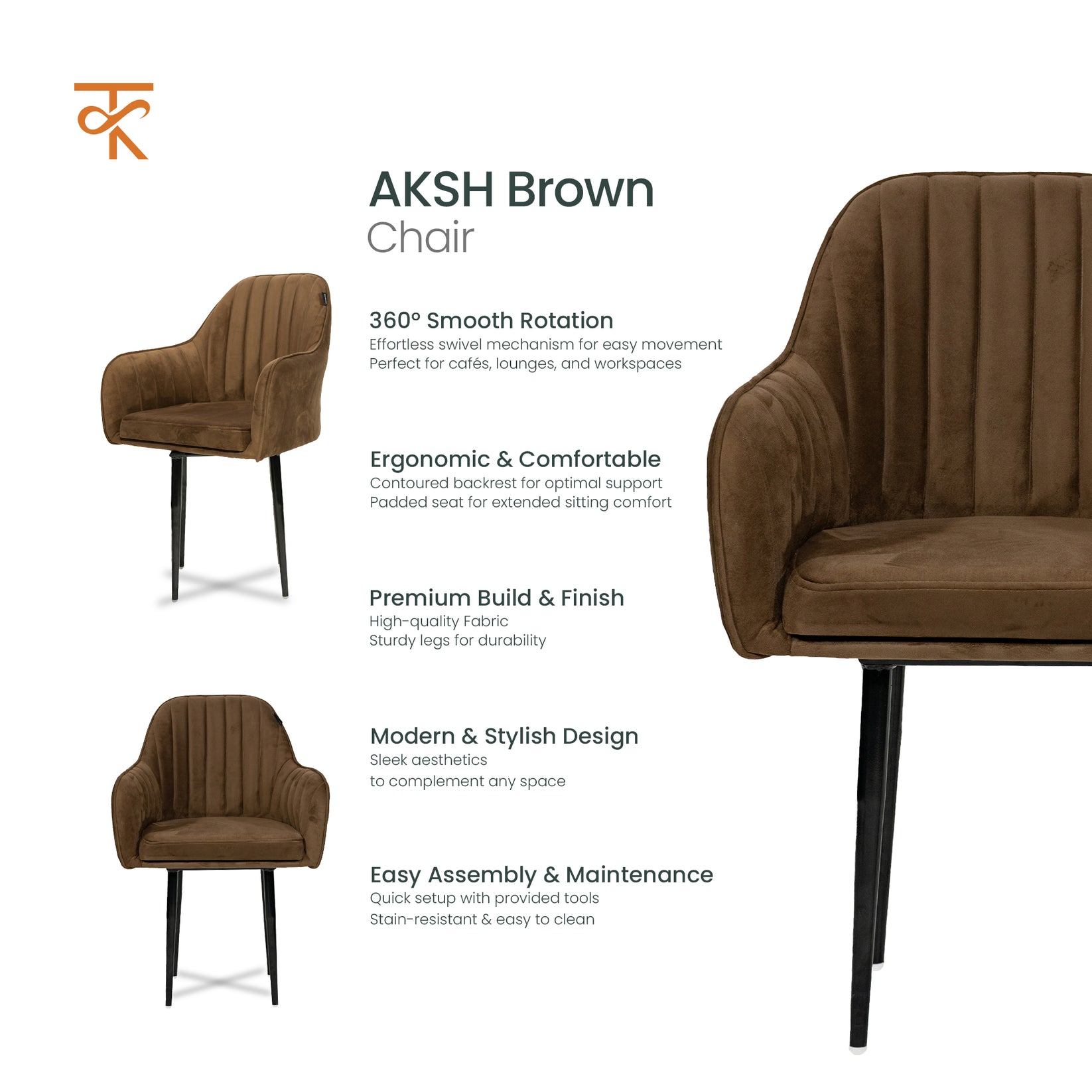 Aksh Velvet Swivel Accent Chair - Premium Lounge Chair for Living Room ...