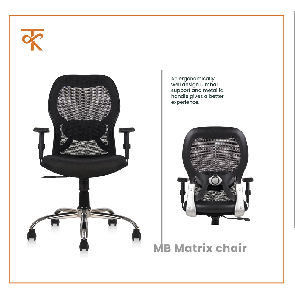 Matrix Mid Back Mesh Office Chair - Ergonomic with Adjustable Armrest ...